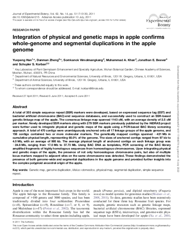 (PDF) Integration of physical and genetic maps in apple confirms whole ...