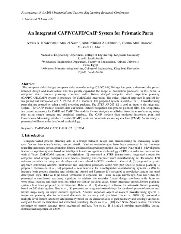 (PDF) An Integrated CAPP/CAFD/CAIP System for Prismatic Parts