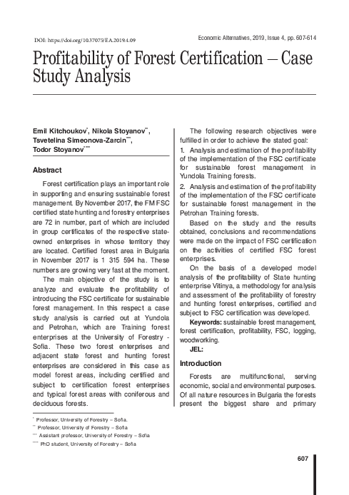 (PDF) Profitability of Forest Certification – Case Study Analysis