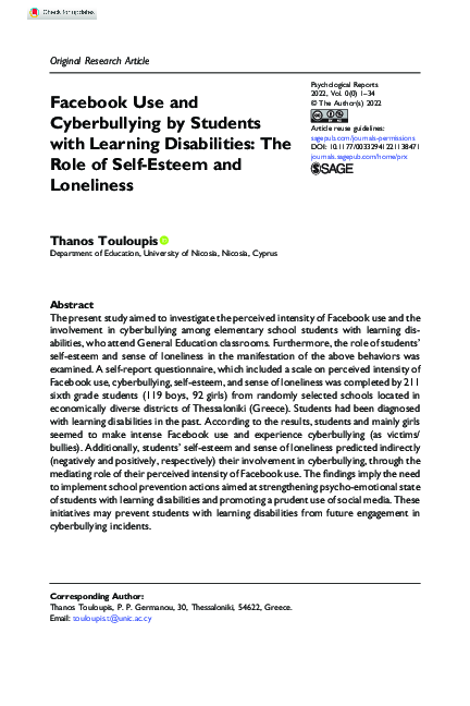 (PDF) Facebook Use and Cyberbullying by Students with Learning ...