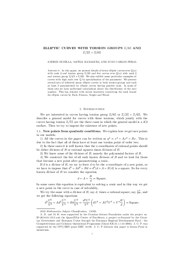 (PDF) Elliptic Curves with Torsion Groups Z/8Z and Z/2Z× Z/6Z