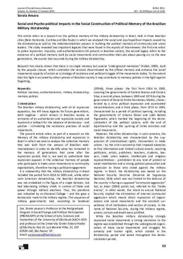 (PDF) Social and Psycho-political Impacts in the Social Construction of ...