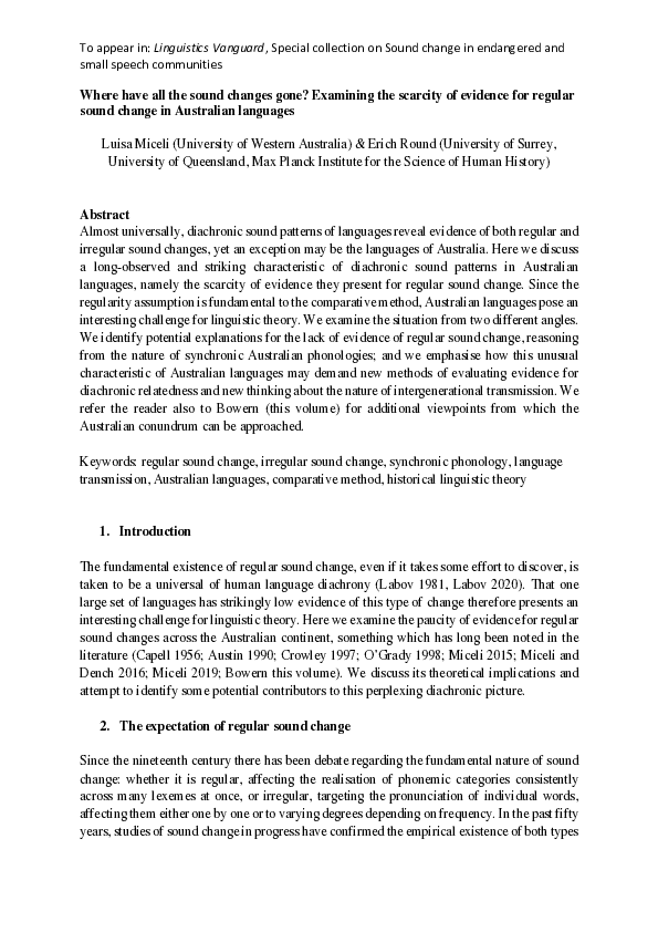 (PDF) Where have all the sound changes gone? Examining the scarcity of ...