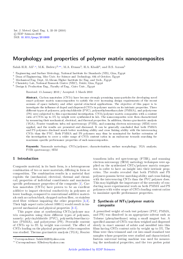 (PDF) Morphology and properties of polymer matrix nanocomposites