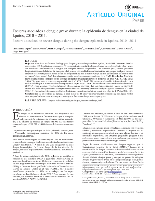 (PDF) Factores asociados a dengue grave durante la epidemia de dengue ...