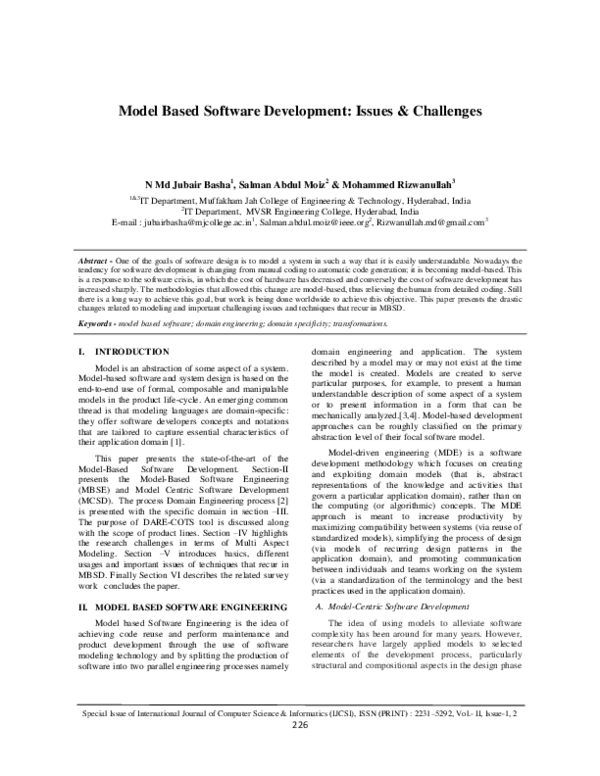 (PDF) Model based Software Develeopment: Issues & Challenges
