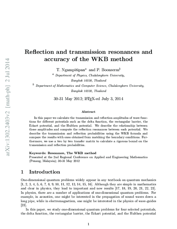 (PDF) Reflection and transmission resonances and accuracy of the wkb method