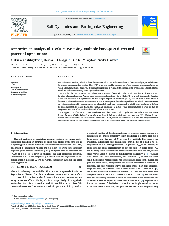 Pdf Approximate Analytical Hvsr Curve Using Multiple Band Pass