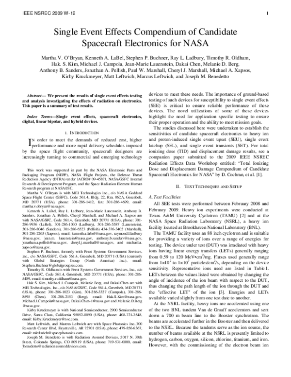 (PDF) Single Event Effects Compendium of Candidate Spacecraft ...