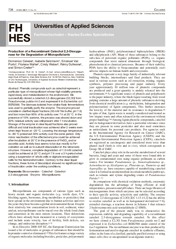 (PDF) Production of a Recombinant Catechol 2,3-Dioxygenase for the ...