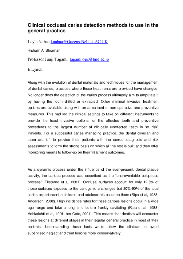 Pdf Clinical Occlusal Caries Detection Methods To Use In The General Practice