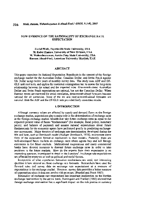 (PDF) New evidence on the rationality of exchange rate expectation
