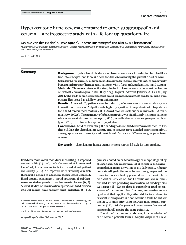(PDF) Hyperkeratotic hand eczema compared to other subgroups of hand ...