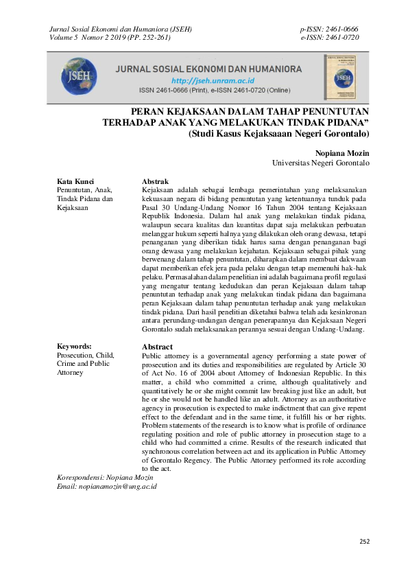 (PDF) PERAN KEJAKSAAN DALAM TAHAP PENUNTUTAN TERHADAP ANAK YANG MELAKUKAN TINDAK PIDANA” (Studi ...