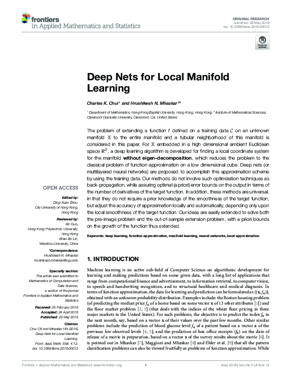 (PDF) Deep Nets for Local Manifold Learning