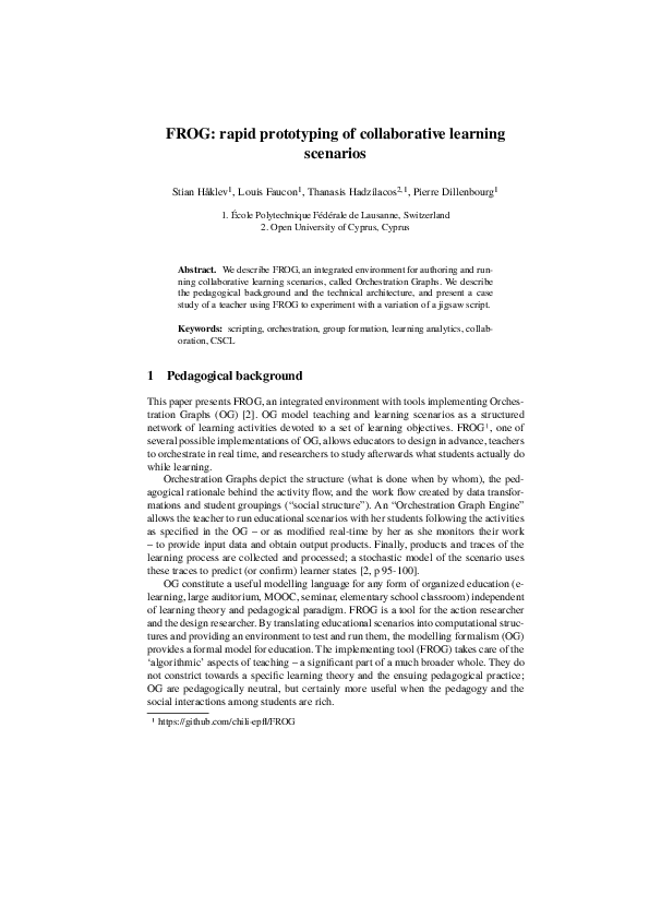 (PDF) FROG: rapid prototyping of collaborative learning scenarios