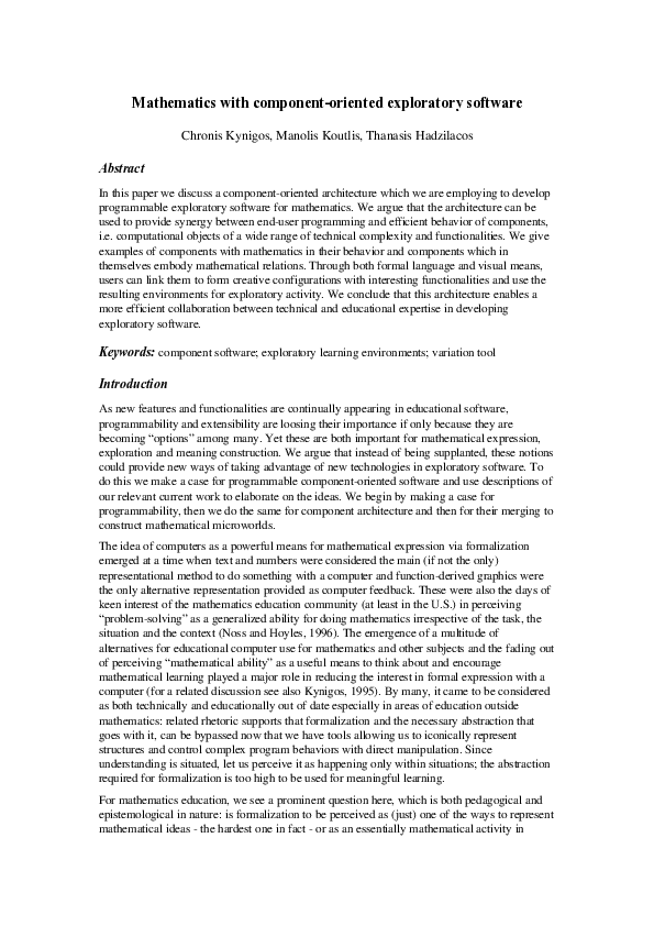 (PDF) Mathematics with Component-Oriented Exploratory Software