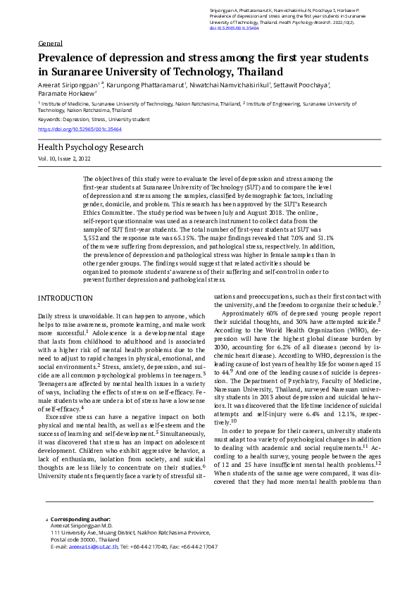 (PDF) Prevalence of depression and stress among the first year students ...