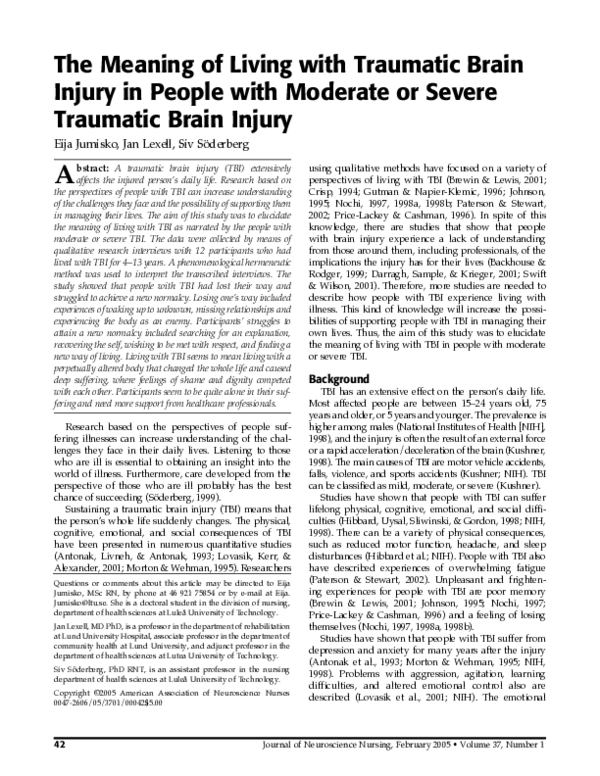 (PDF) The Meaning of Living with Traumatic Brain Injury in People with ...