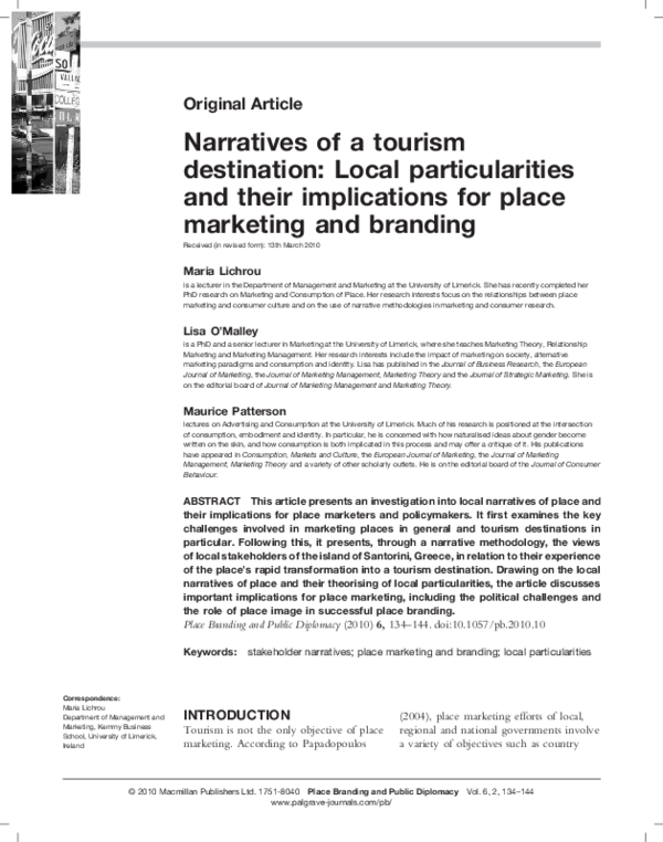 (PDF) Narratives of a tourism destination: Local particularities and ...