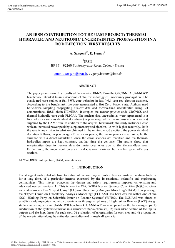 (PDF) An Irsn Contribution to the Uam Project: Thermal-Hydraulic and ...