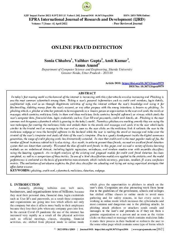(PDF) Online Fraud Detection