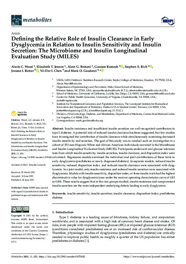 (PDF) Defining the Relative Role of Insulin Clearance in Early Dysglycemia in Relation to ...