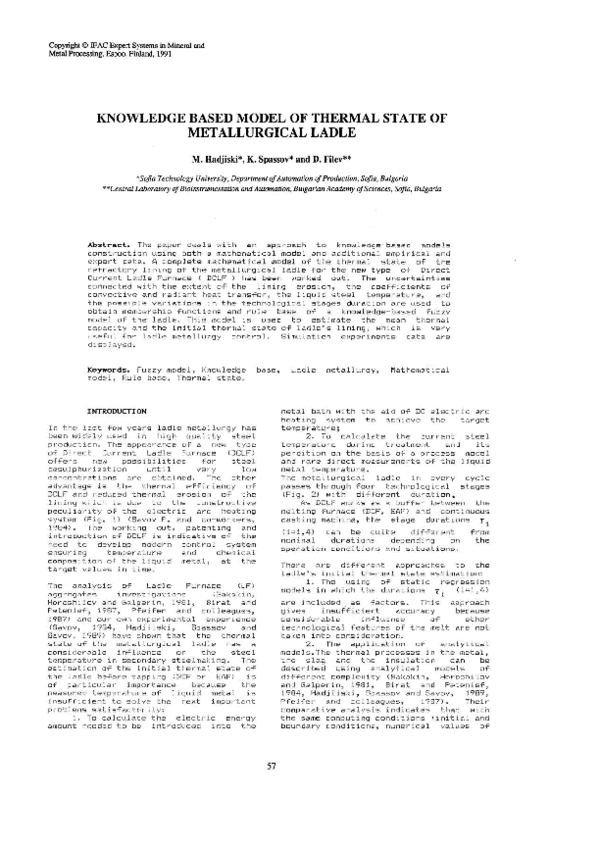 (PDF) Knowledge Based Model of Thermal State of Metallurgical Ladle