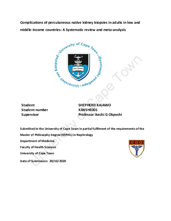 (PDF) Complications of percutaneous native kidney biopsies in adults in low and middle-income ...