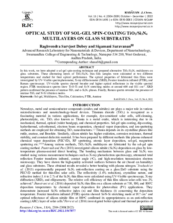 (PDF) OPTICAL STUDY OF SOL-GEL SPIN-COATING TiO2/Si3N4 MULTILAYERS ON ...