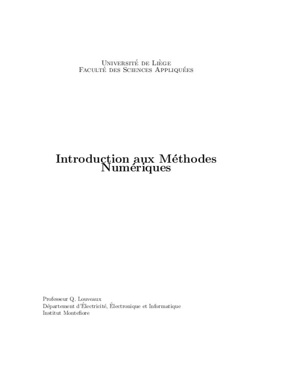 (PDF) Introduction aux méthodes numériques