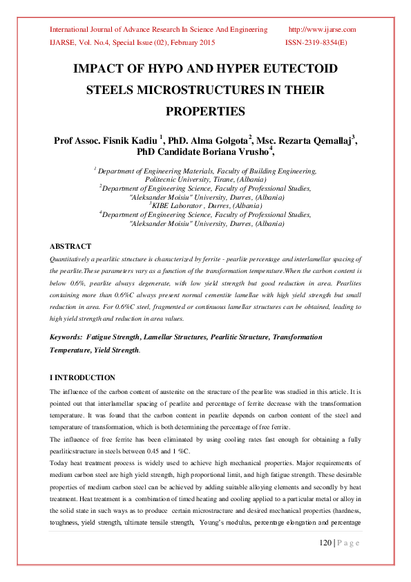 (PDF) Impact of Hypo and Hyper Eutectoid Steels Microstructures in ...