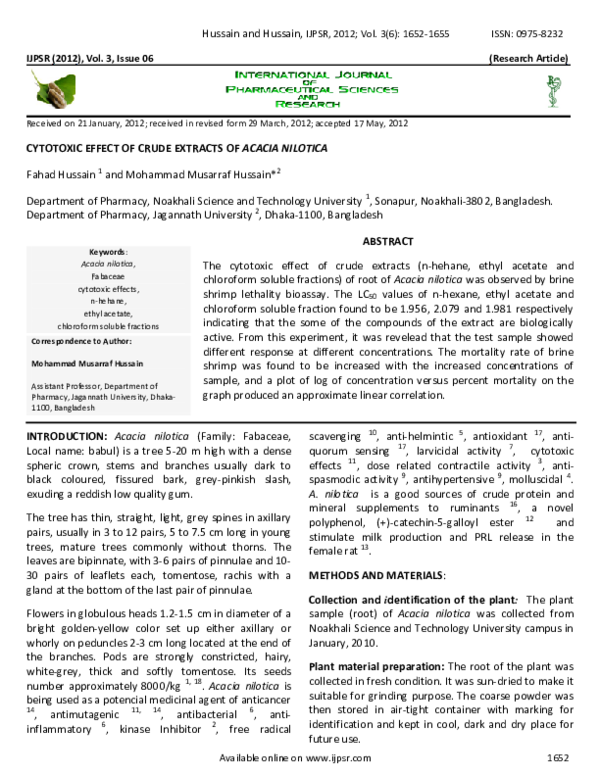 (PDF) Cytotoxic Effect of Crude Extracts of Acacia Nilotica