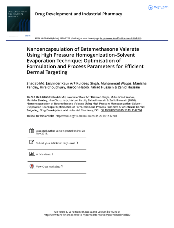 (PDF) Nanoencapsulation of betamethasone valerate using high pressure ...