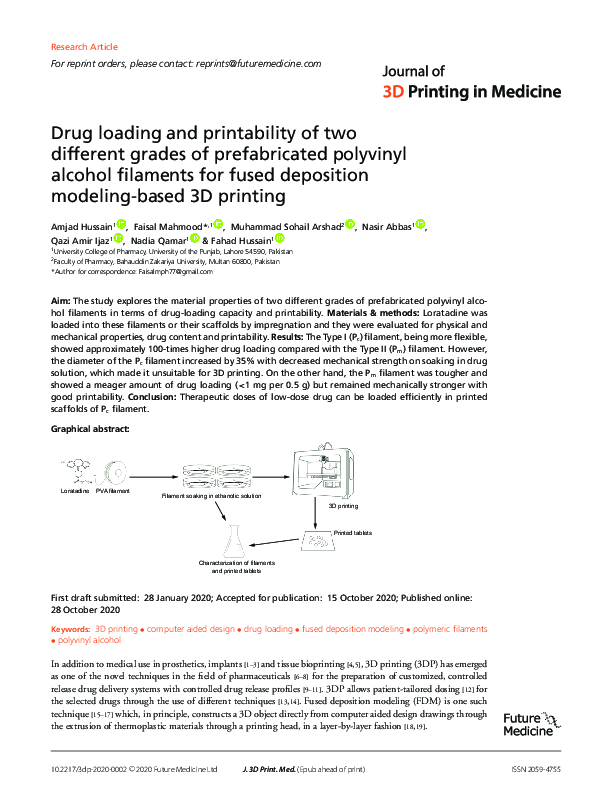 (PDF) Drug loading and printability of two different grades of ...