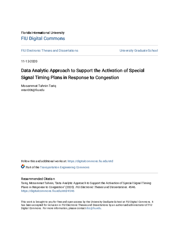 (PDF) Data Analytic Approach to Support the Activation of Special Signal Timing Plans in ...