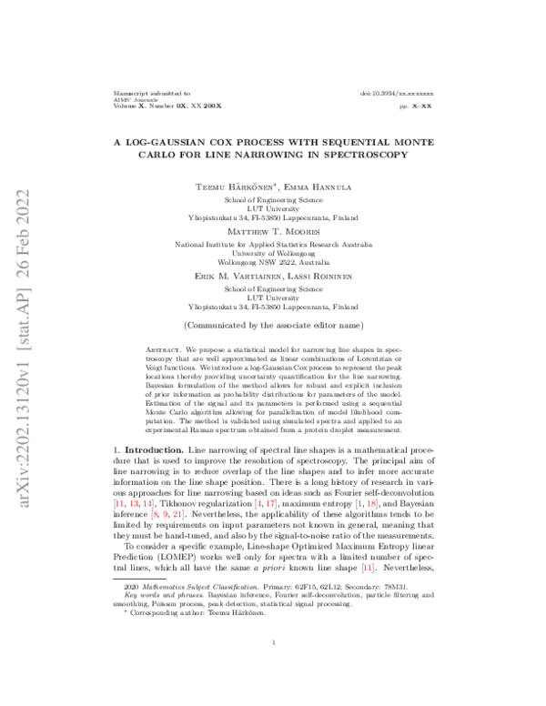 (PDF) A Log-Gaussian Cox Process with Sequential Monte Carlo for Line Narrowing in Spectroscopy