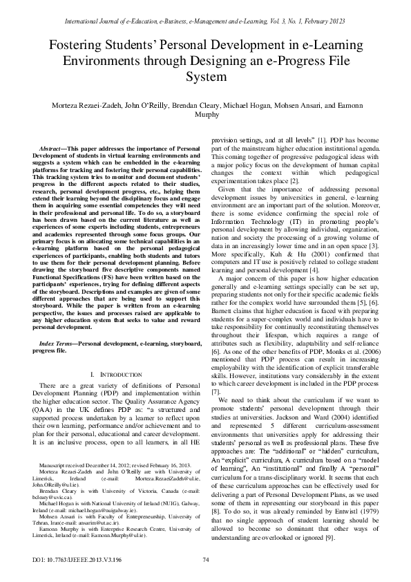 (PDF) Fostering Students’ Personal Development in e-Learning ...