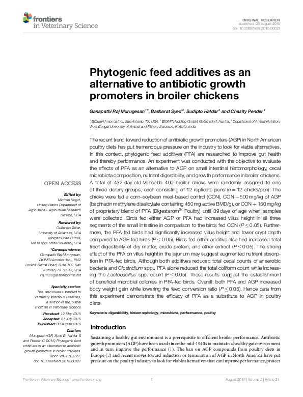 (PDF) Phytogenic Feed Additives as an Alternative to Antibiotic Growth Promoters in Broiler Chickens