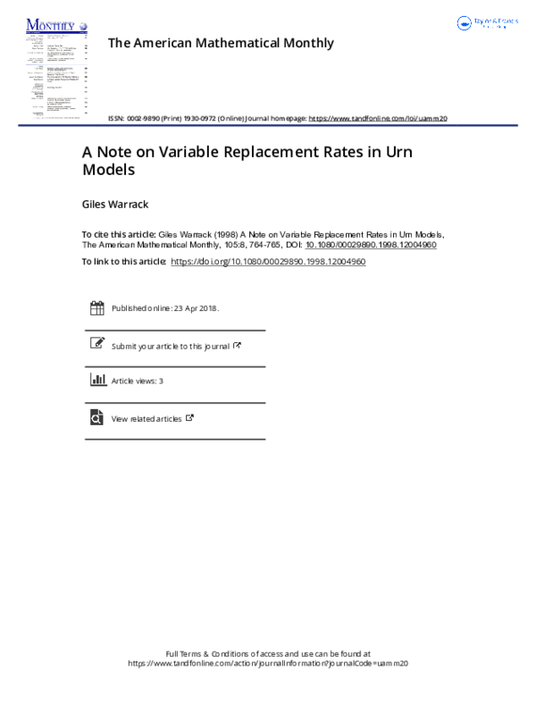 (PDF) A Note on Variable Replacement Rates in Urn Models | Giles ...