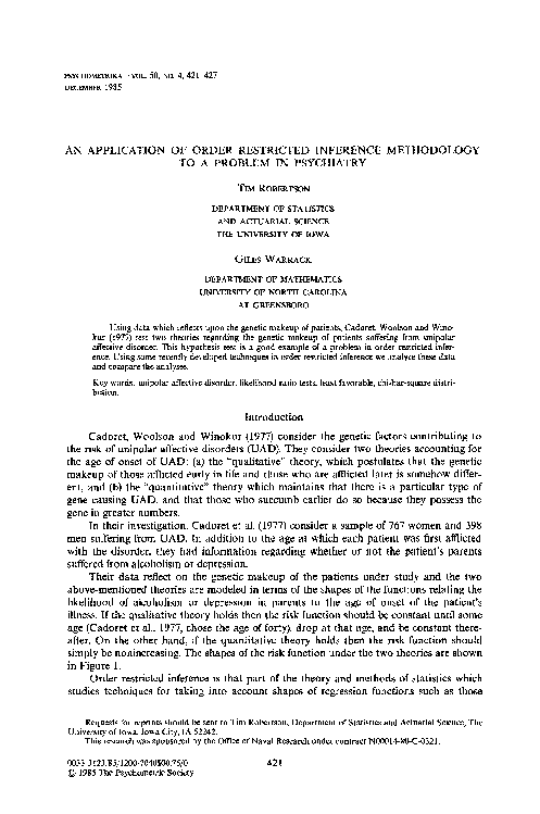 (PDF) An application of order restricted inference methodology to a problem in psychiatry
