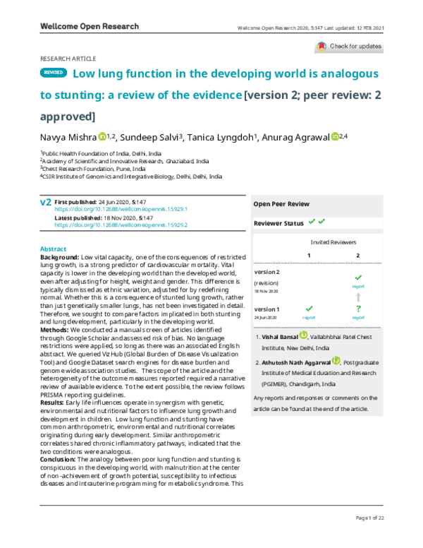 (PDF) Low lung function in the developing world is analogous to ...