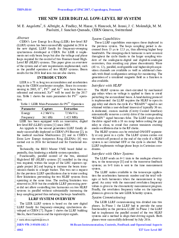 (PDF) The New LEIR Digital Low-Level RF System