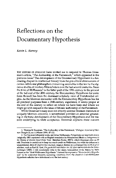 (PDF) Reflections on the Documentary Hypothesis