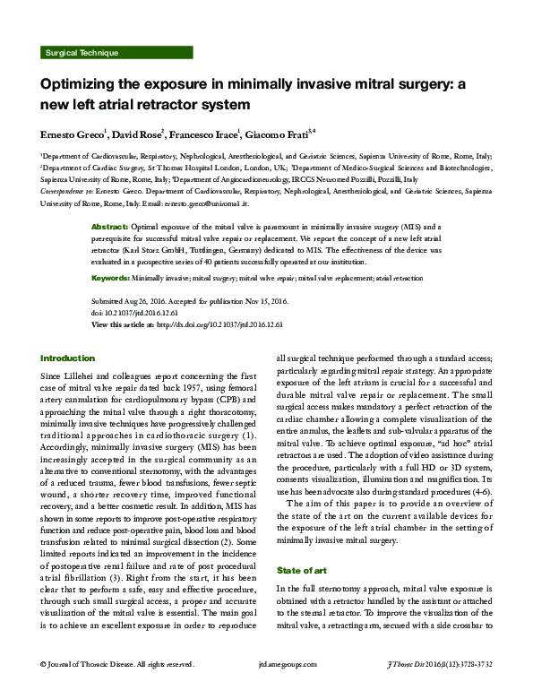 (PDF) Optimizing the exposure in minimally invasive mitral surgery: a ...
