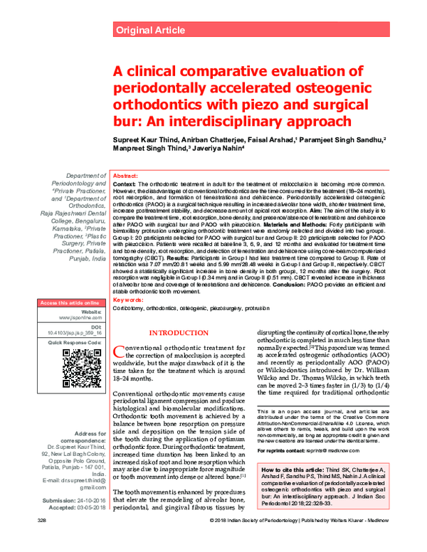 (PDF) A clinical comparative evaluation of periodontally accelerated osteogenic orthodontics ...