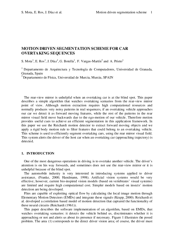 Pdf Motion Driven Segmentation Scheme For Car Overtaking Sequences