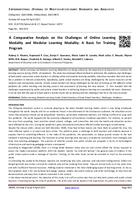 Pdf A Comparative Analysis On The Challenges Of Online Learning