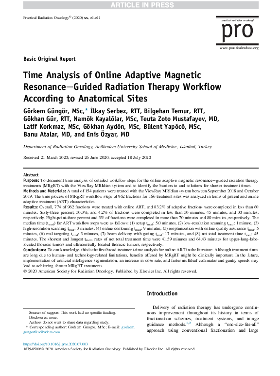 (PDF) Time Analysis of Online Adaptive Magnetic Resonance–Guided Radiation Therapy Workflow ...