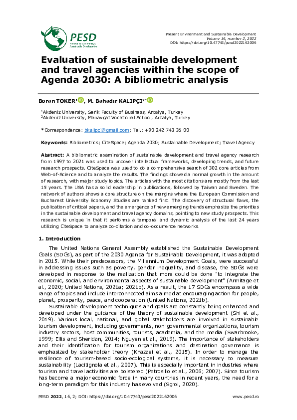 (PDF) Evaluation of sustainable development and travel agencies within ...